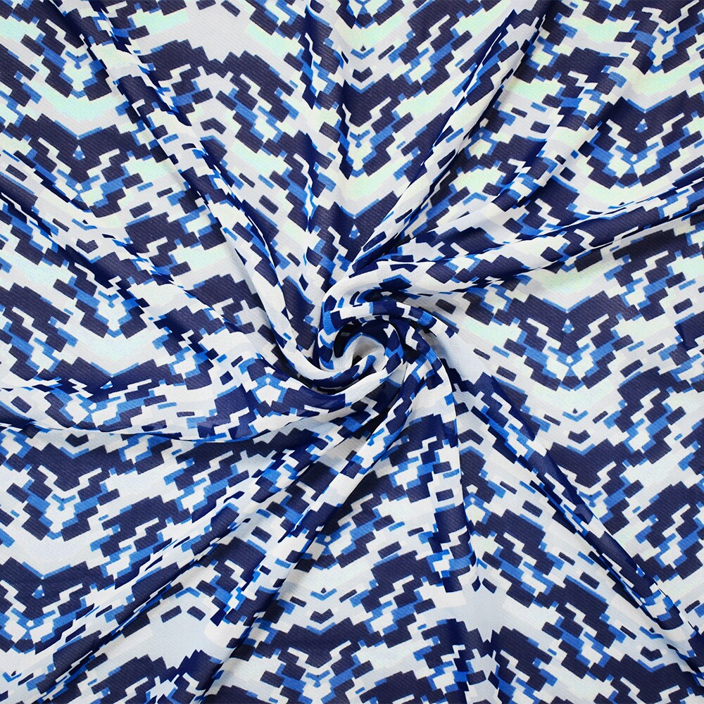 Blue-White Poly Pixel Chevron Printed Chiffon Woven Fabric By the Yard ...