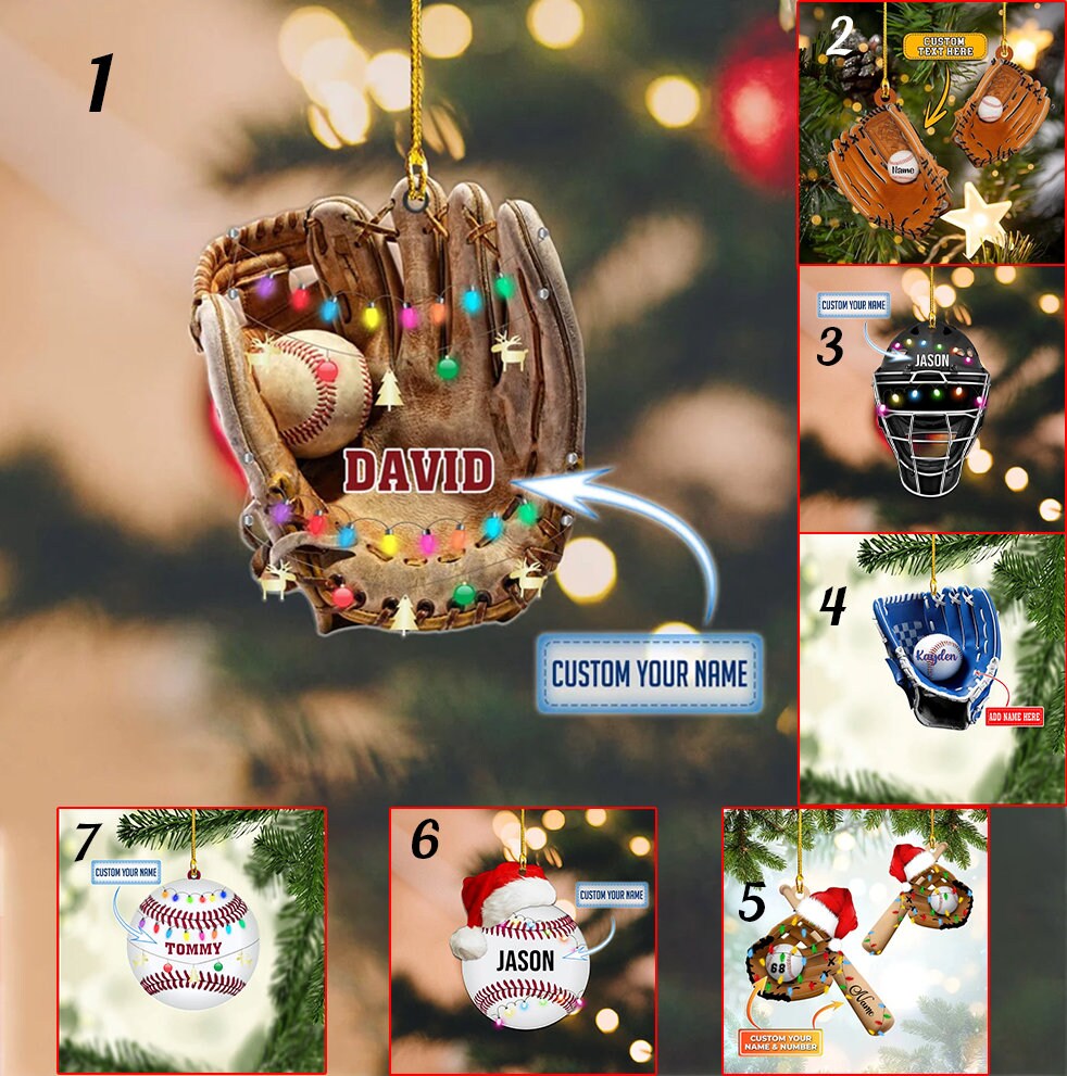 Personalized Christmas Light Baseball Glove Ornament, Christmas Gift ...