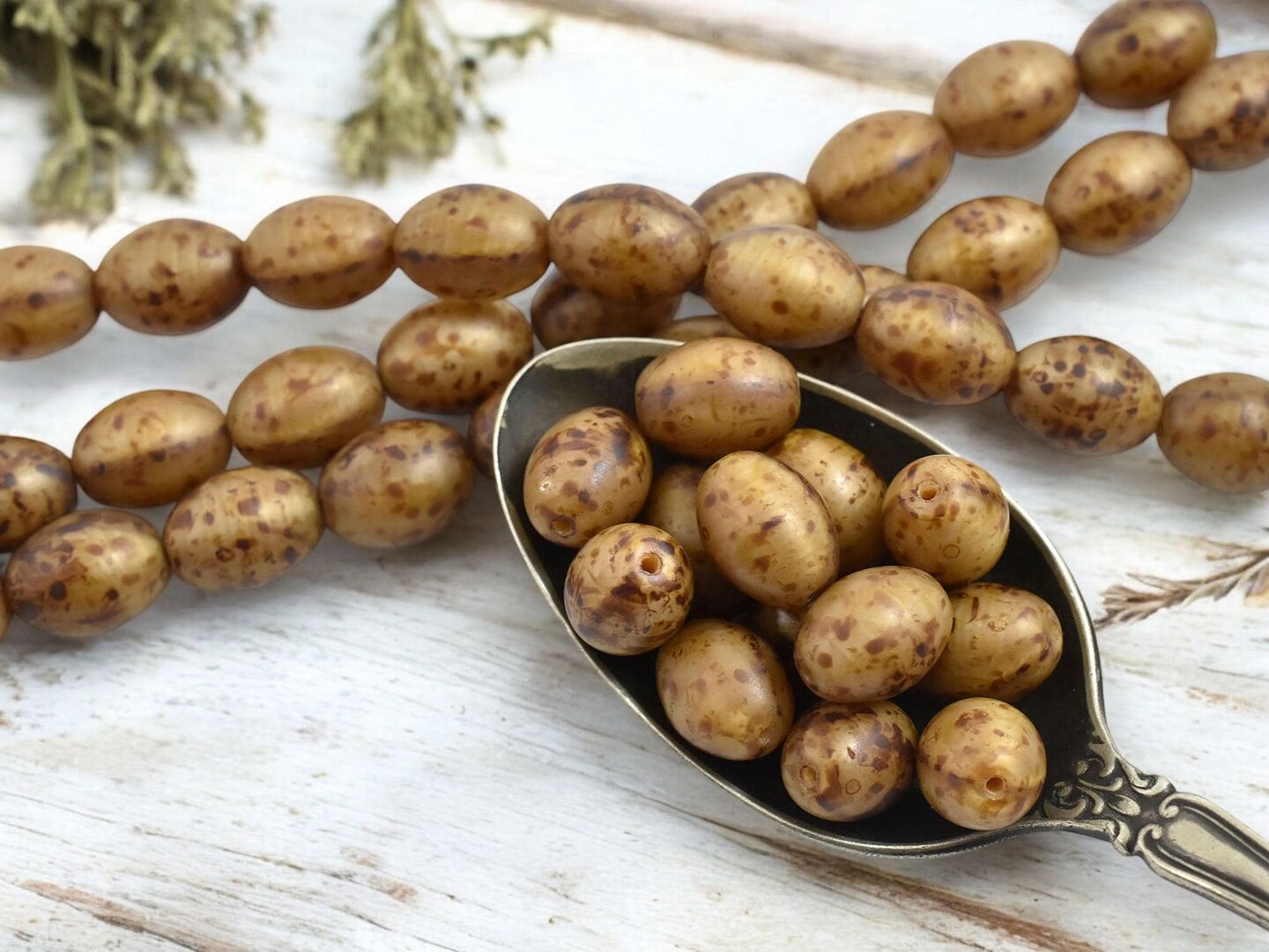 *10* 9x12mm Satin Matte Beige Travertine Oval Rice Beads | Michaels