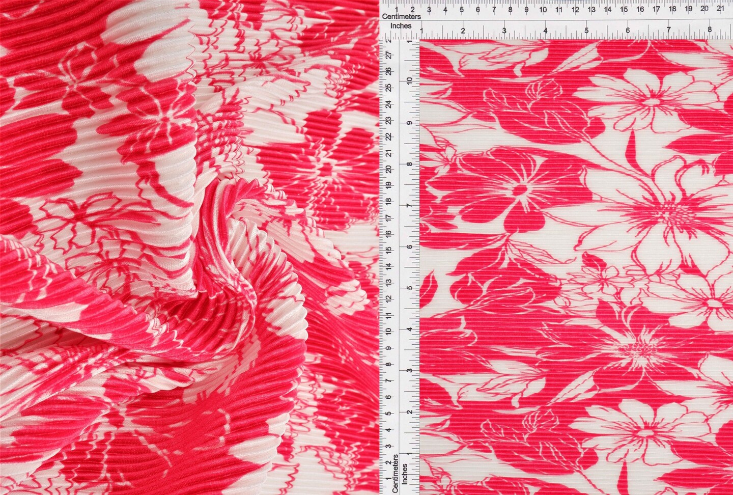 1 Yard Bodre Interlock Pleated Flower Print Knit Fabric 150 GSM, 58/59 ...