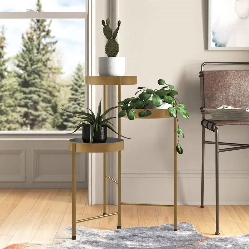Modern Gold Grey Metal 3-Tier Flower Pot Plant Stand | Michaels