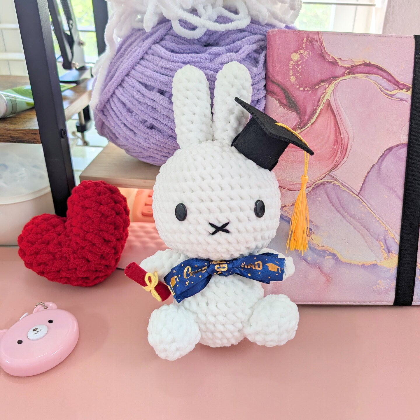 Miffyi Bunny Graduation Crocheted Plush | Cute Handmade Stuffed Animal ...