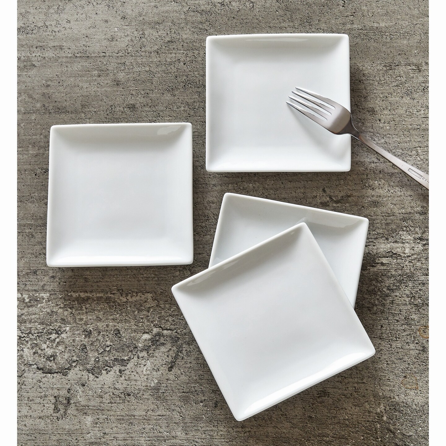 Whiteware Square Plate Set of 4 Porcelain Dinnerware Serving Plate 5 ...