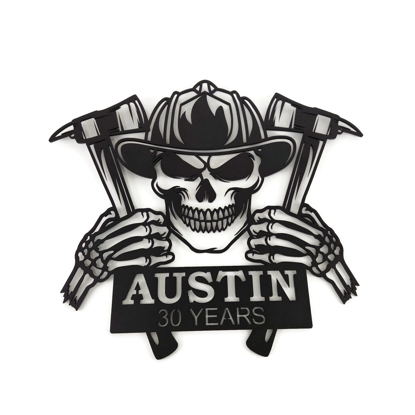Fireman's Skull Crest with Hatchets Custom Metal Sign 18 to 24 Inches ...