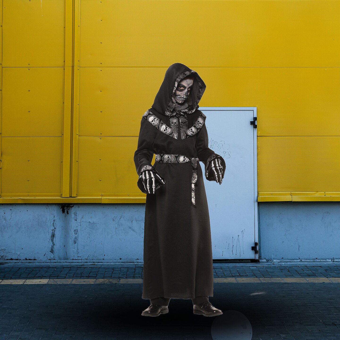 Boys Skull Master Hooded Robe Halloween Costume with Skeleton Trim ...