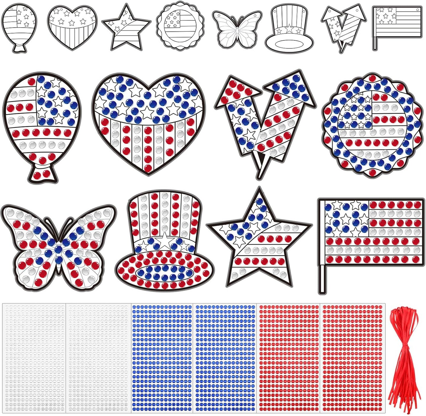 24 Sets 4th of July Patriotic Crafts Memorial Day Suncatcher Kits DIY ...