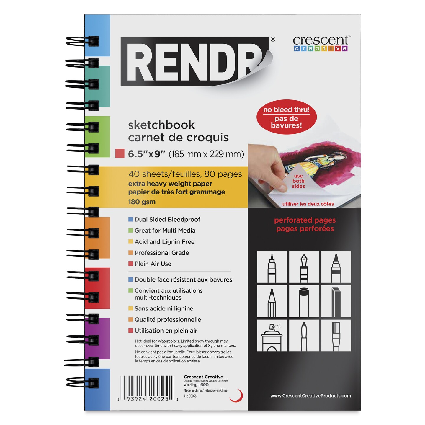 Crescent Rendr Wirebound Sketchbook - 6-1/2" x 9", 110 lb, 40 Sheets ...