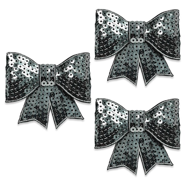 Pack of 3 Bow Dimensional Iron-on Sequin Applique, Color: Gunmetal ...