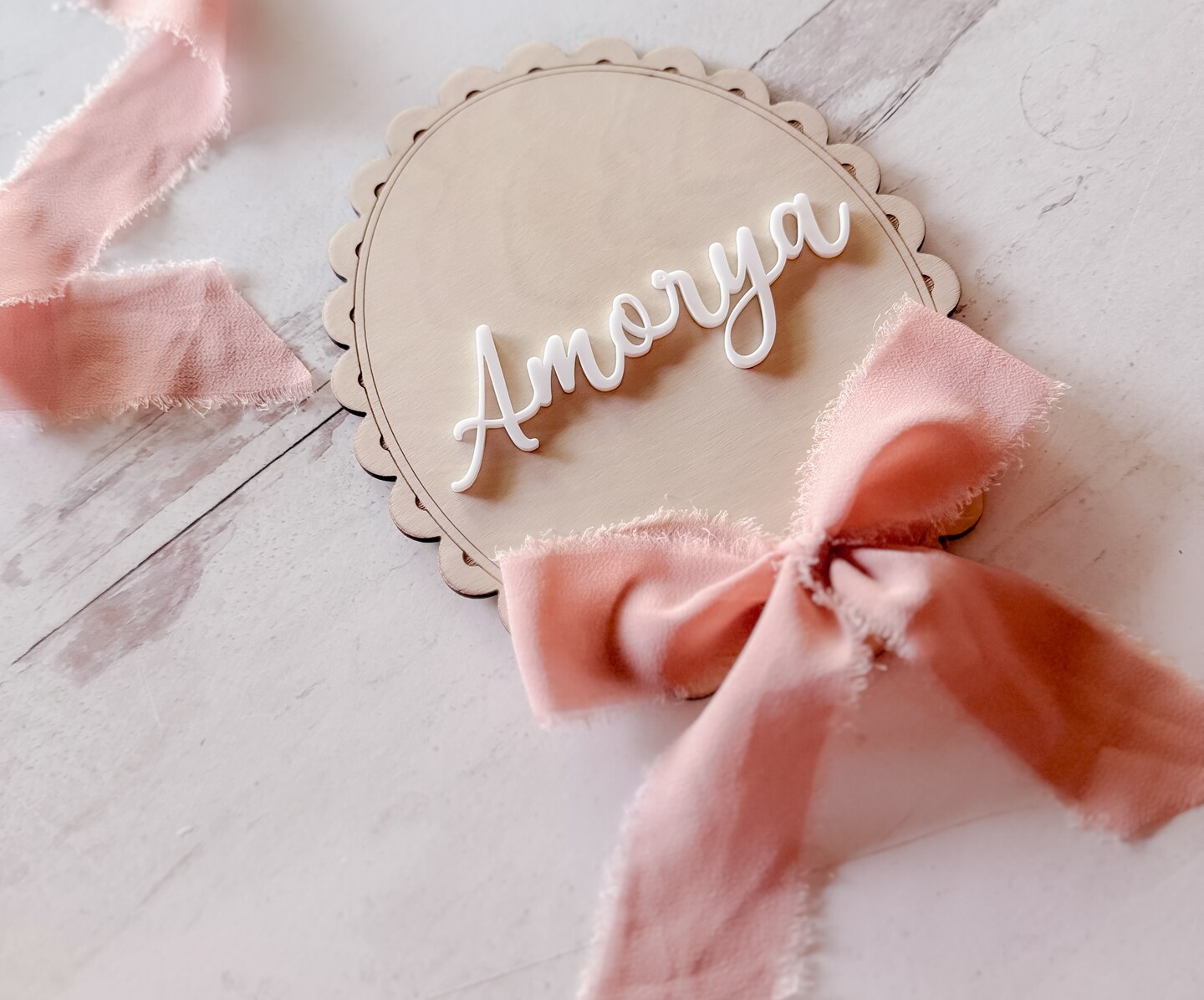 Custom Wood Baby Name Birth Announcement Sign With Chiffon Bow ...