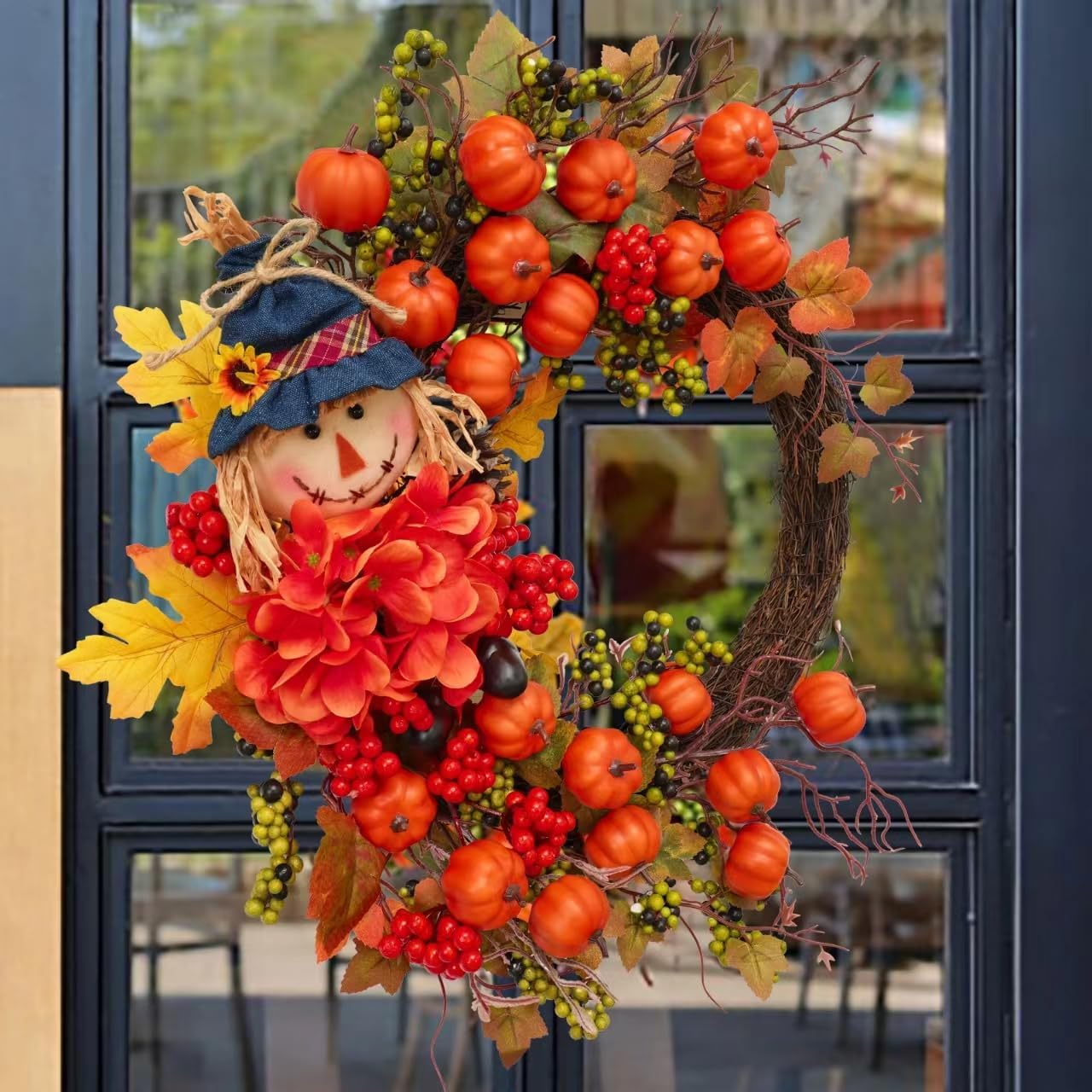 Fall Pumpkin Wreath with Scarecrow and Berries - 20 Inch | Michaels
