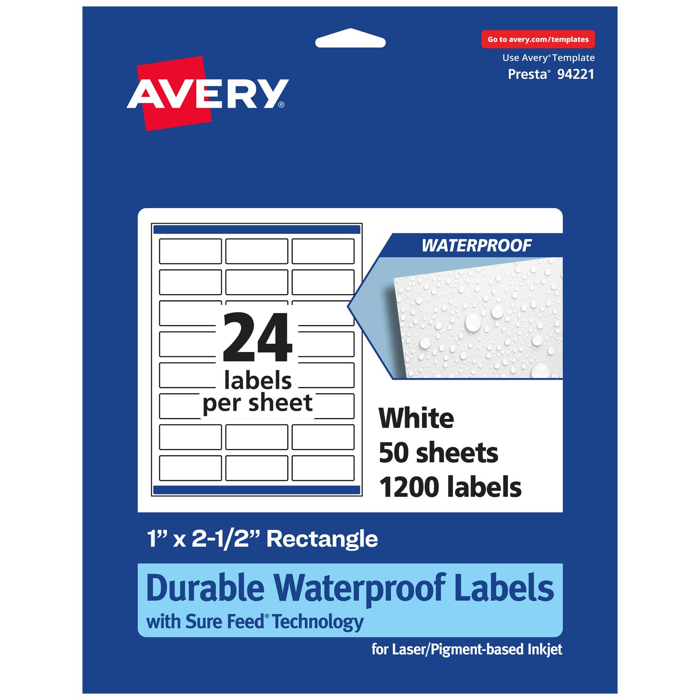 Avery Durable Waterproof Rectangle Labels with Sure Feed, 1" x 2.5 ...