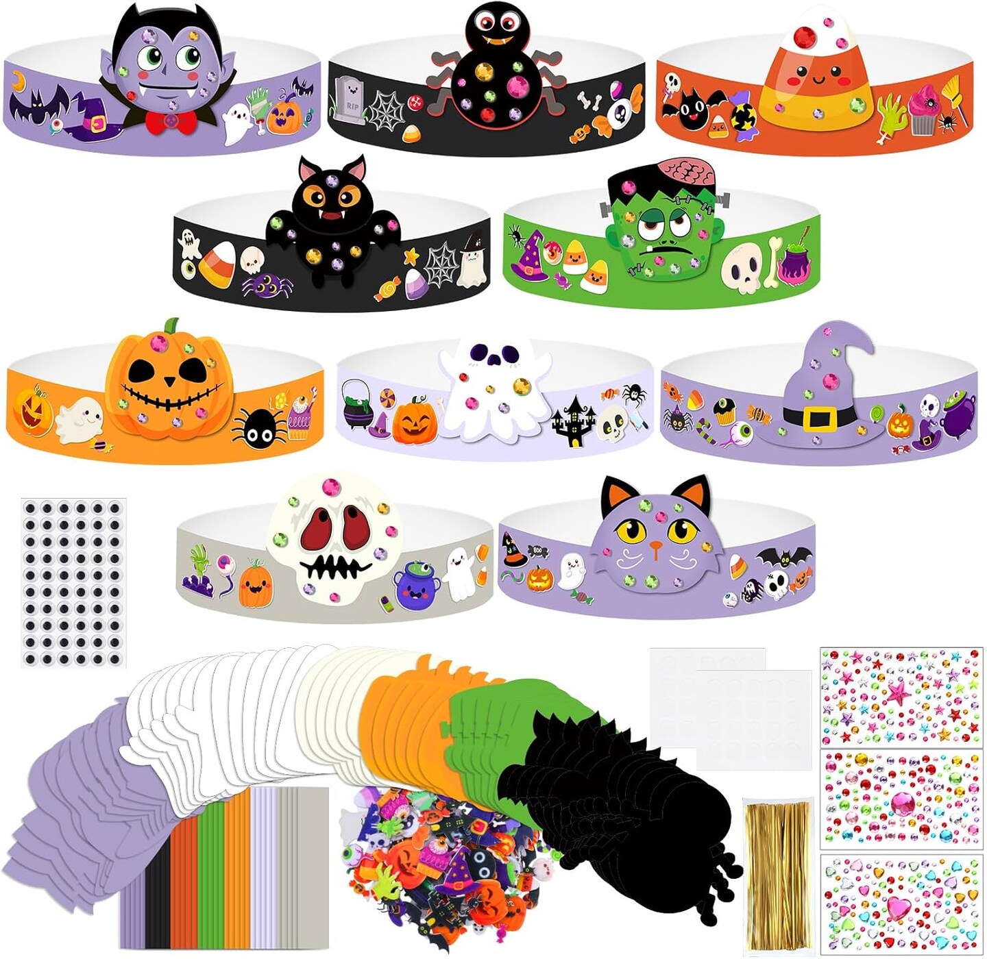 30 Set Halloween Craft Kits for Kids - DIY Headbands, Crown Art Sets ...
