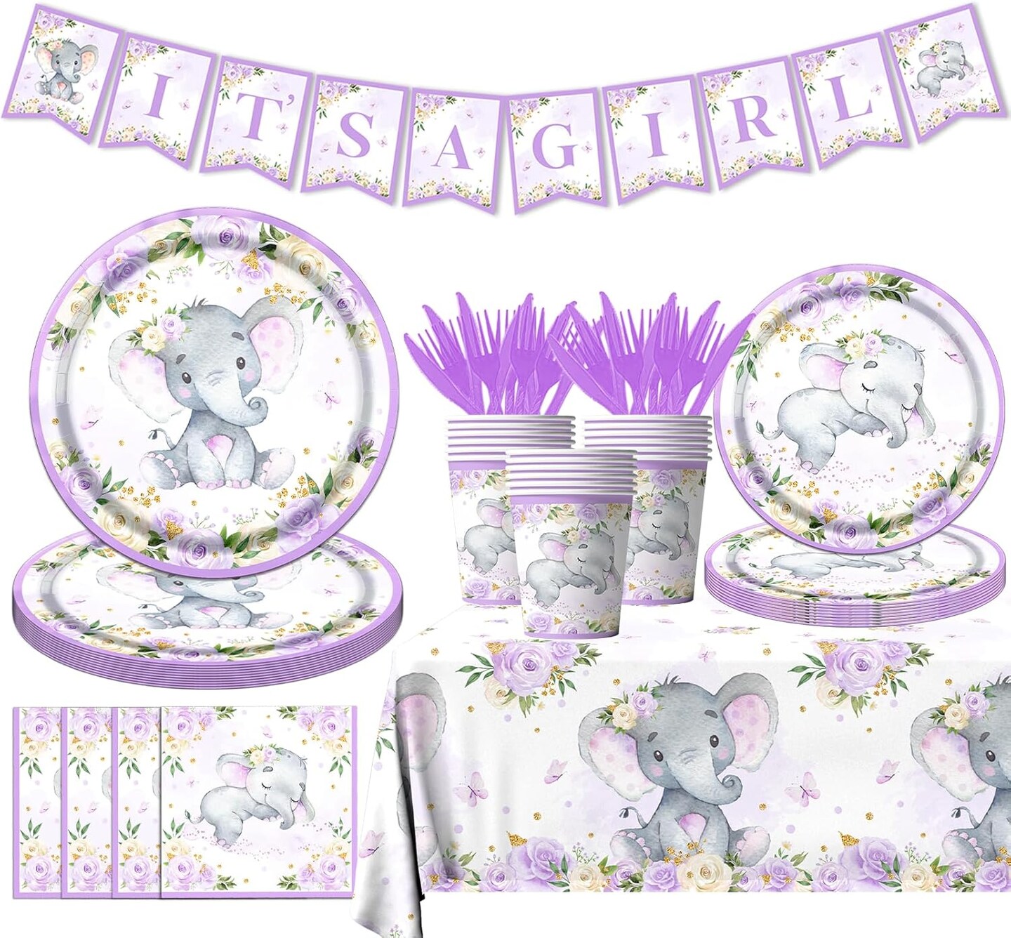 142Pcs Lilac Elephant Baby Shower Decorations | Michaels