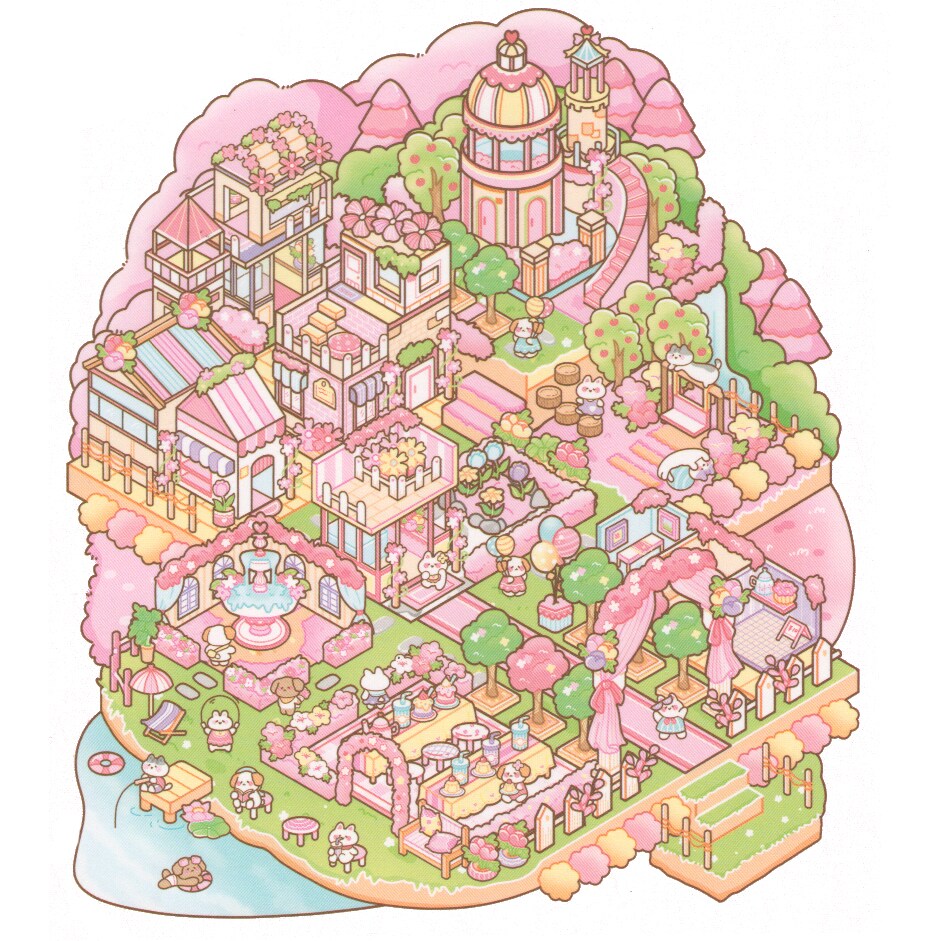 Pastel Park Landscape Stickers, Large Size, Cute DIY Isometric Sticker ...