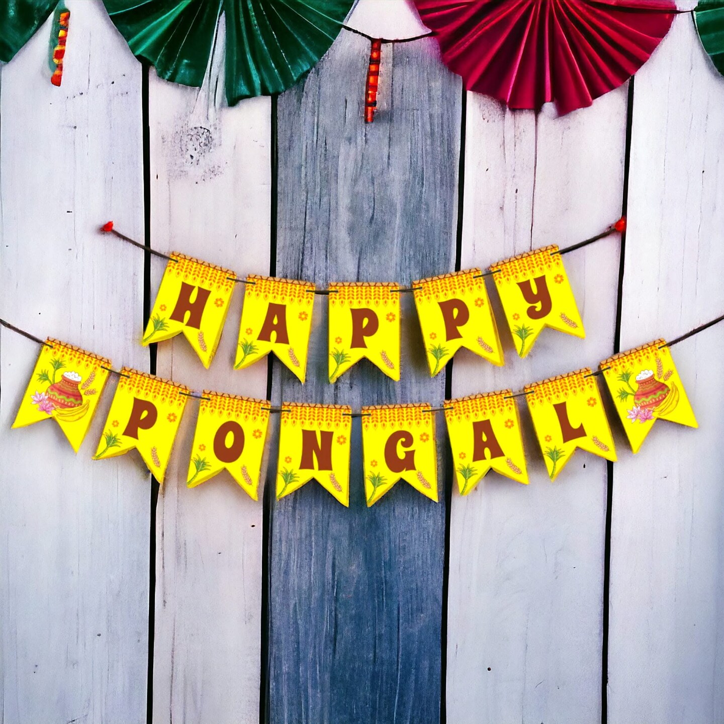 Happy Pongal Banner Pongal Theme Bunting for Decorations Indian Harvest ...