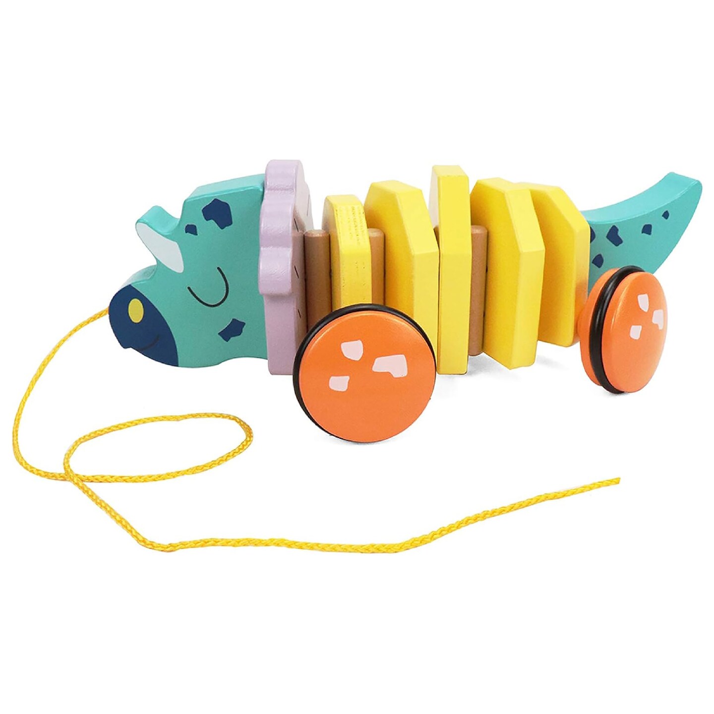 LEO & FRIENDS: Pull-Along Walking Triceratops - Wooden Toy, Colorfully ...