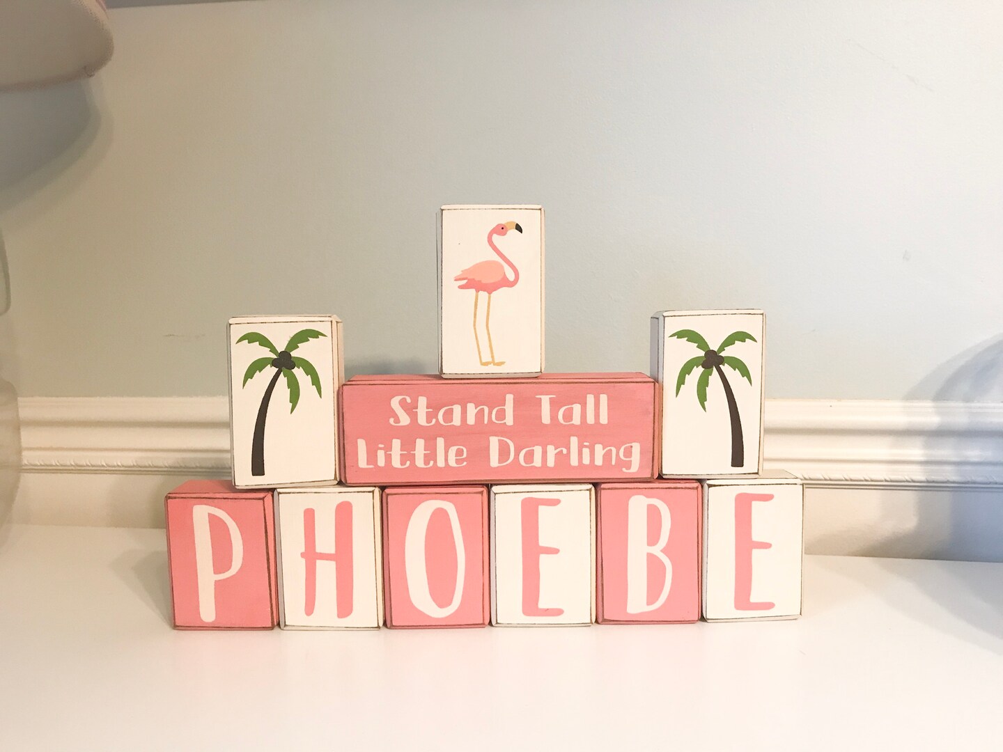 flamingo name letter blocks for nursery, wood sign, tropical baby ...