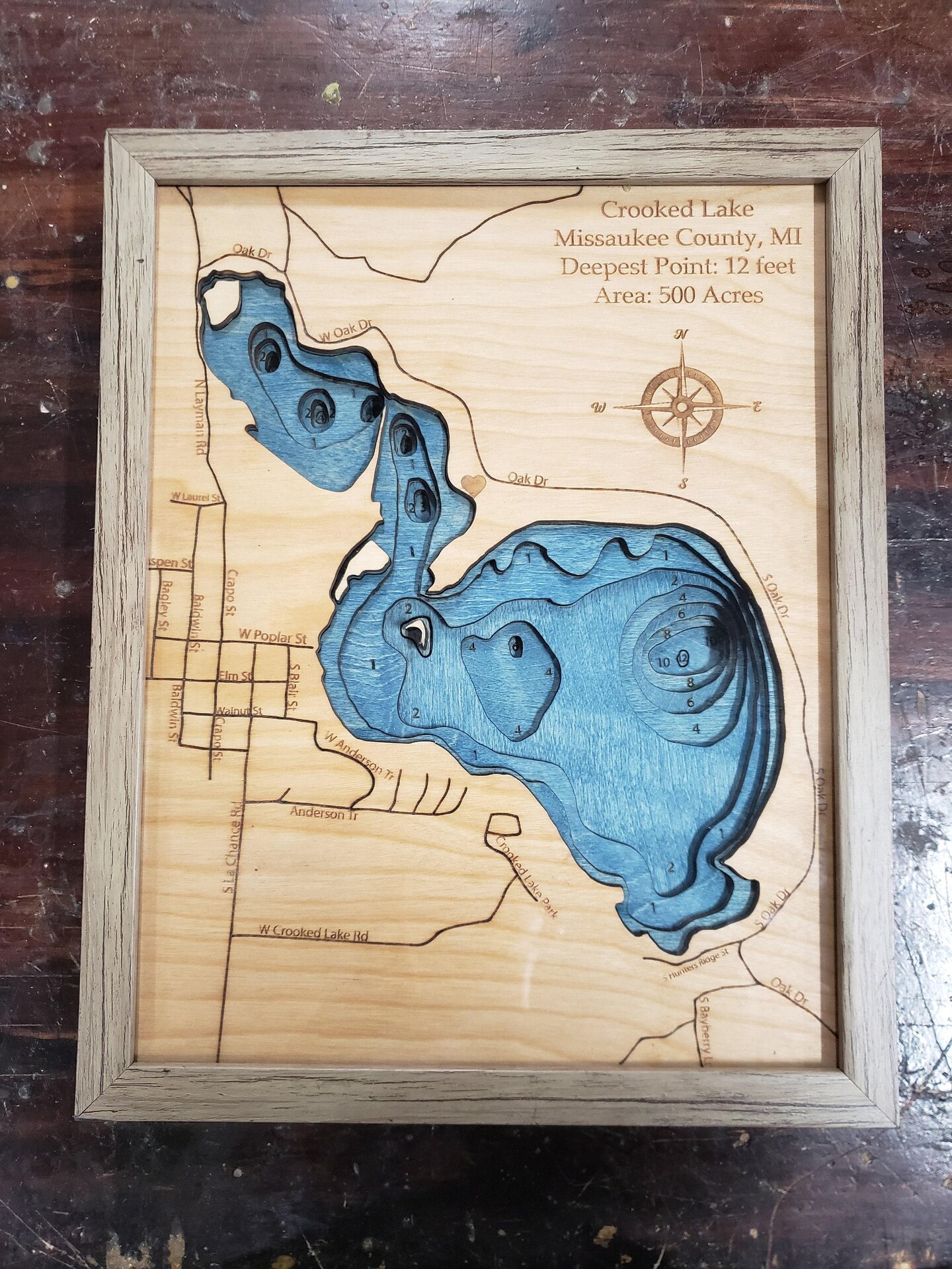 Crooked Lake, MI 3d Wood Map | MakerPlace by Michaels
