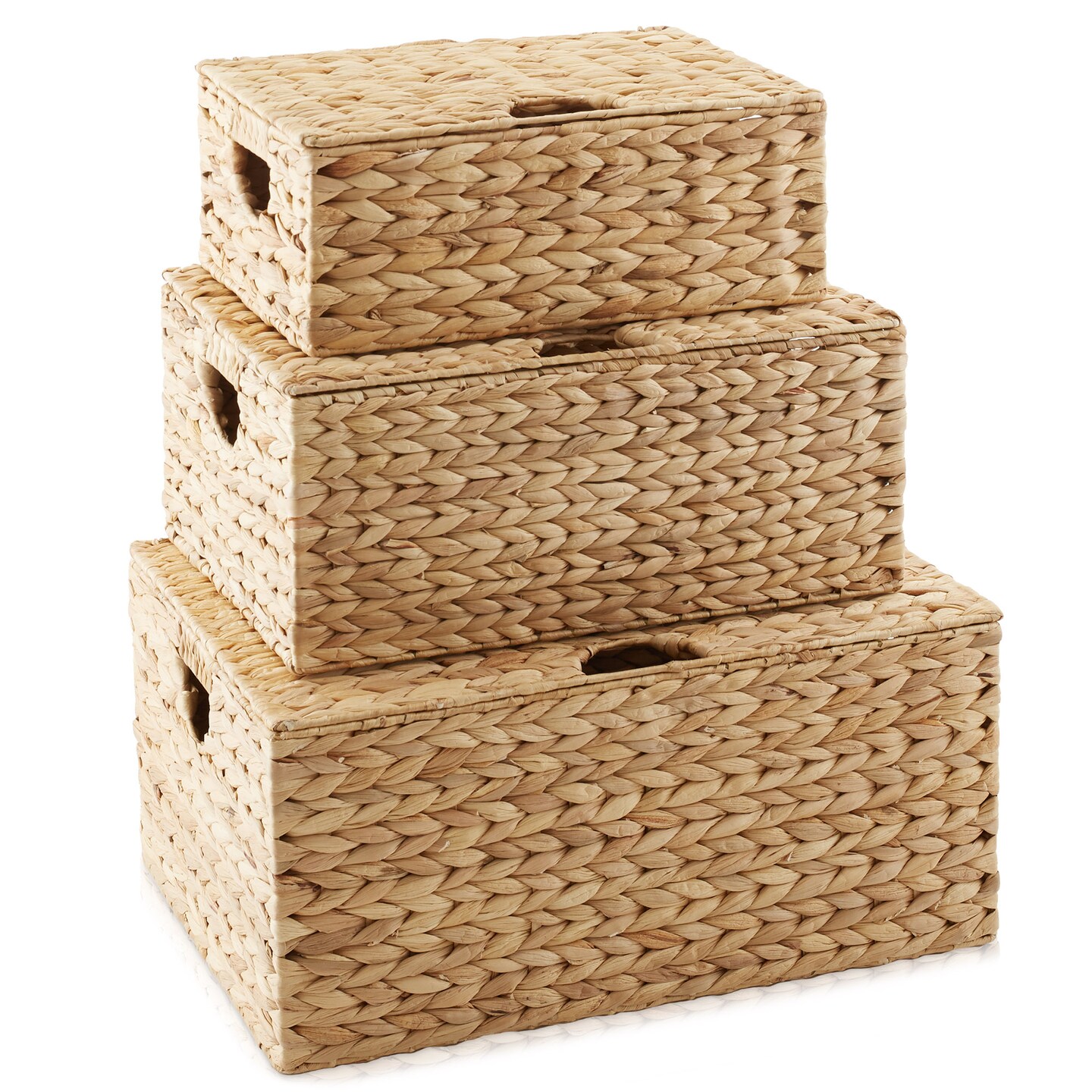 Casafield Water Hyacinth Rectangular Storage Baskets with Lids ...