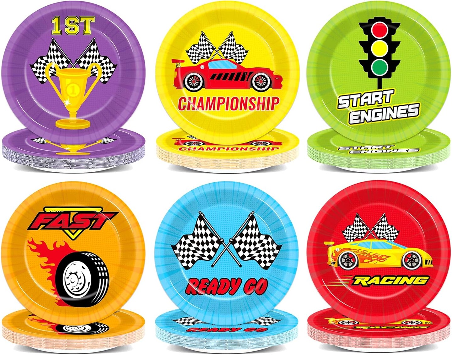 60 Pc Race Car Party Paper Plates – 7" Dessert Plates for Boys’ Baby ...