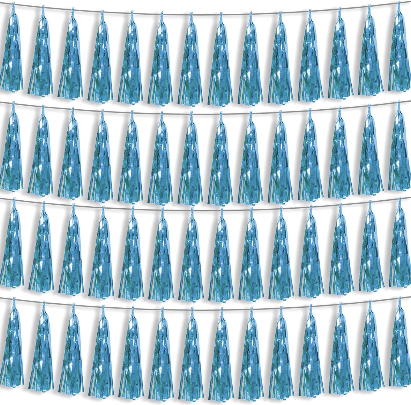4P Light Blue Foil Fringe Metallic Streamers Banner Tassel Garland ...