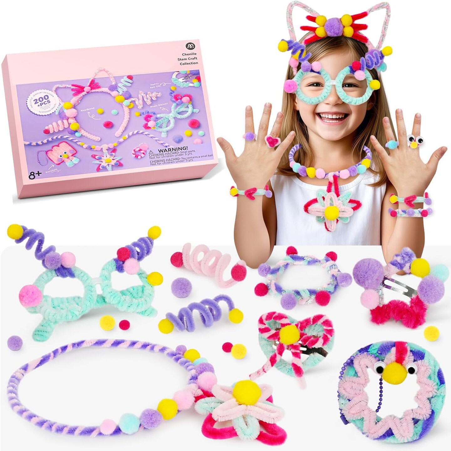 Arts and Crafts Jewelry Making Kit, Multi-Colored Chenille Stems ...