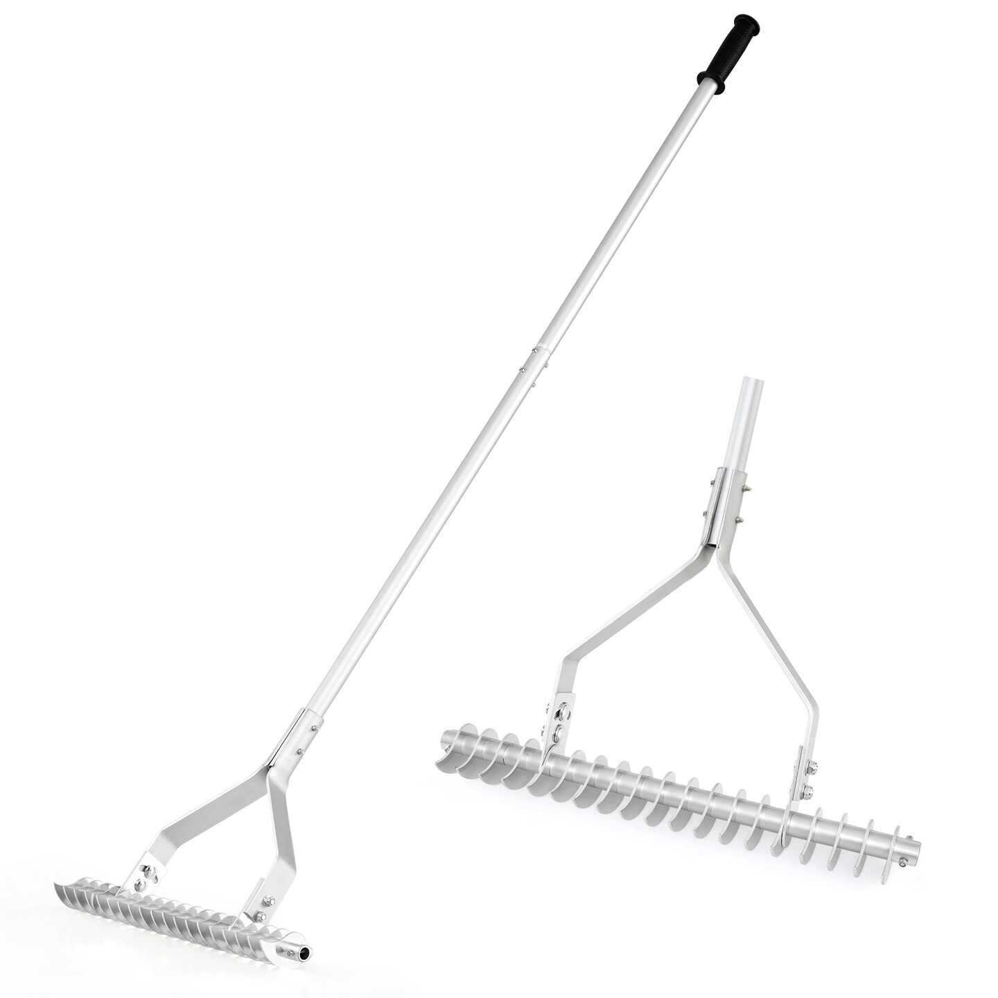 Adjustable Lawn Rake with Long Handle for Soil Loosening and Thatching ...