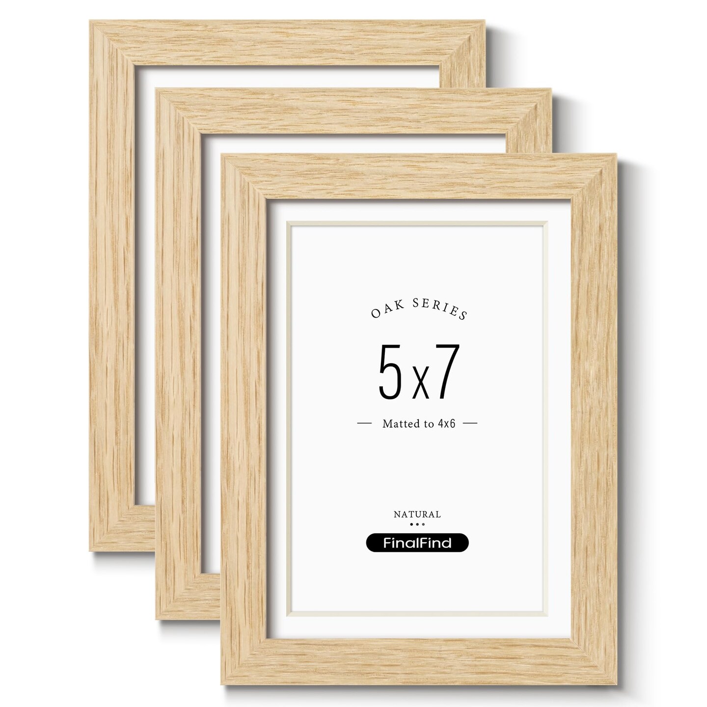 5x7 Picture Frame with Mat for 4x6 Set of 3, Natural Solid Oak Wood ...