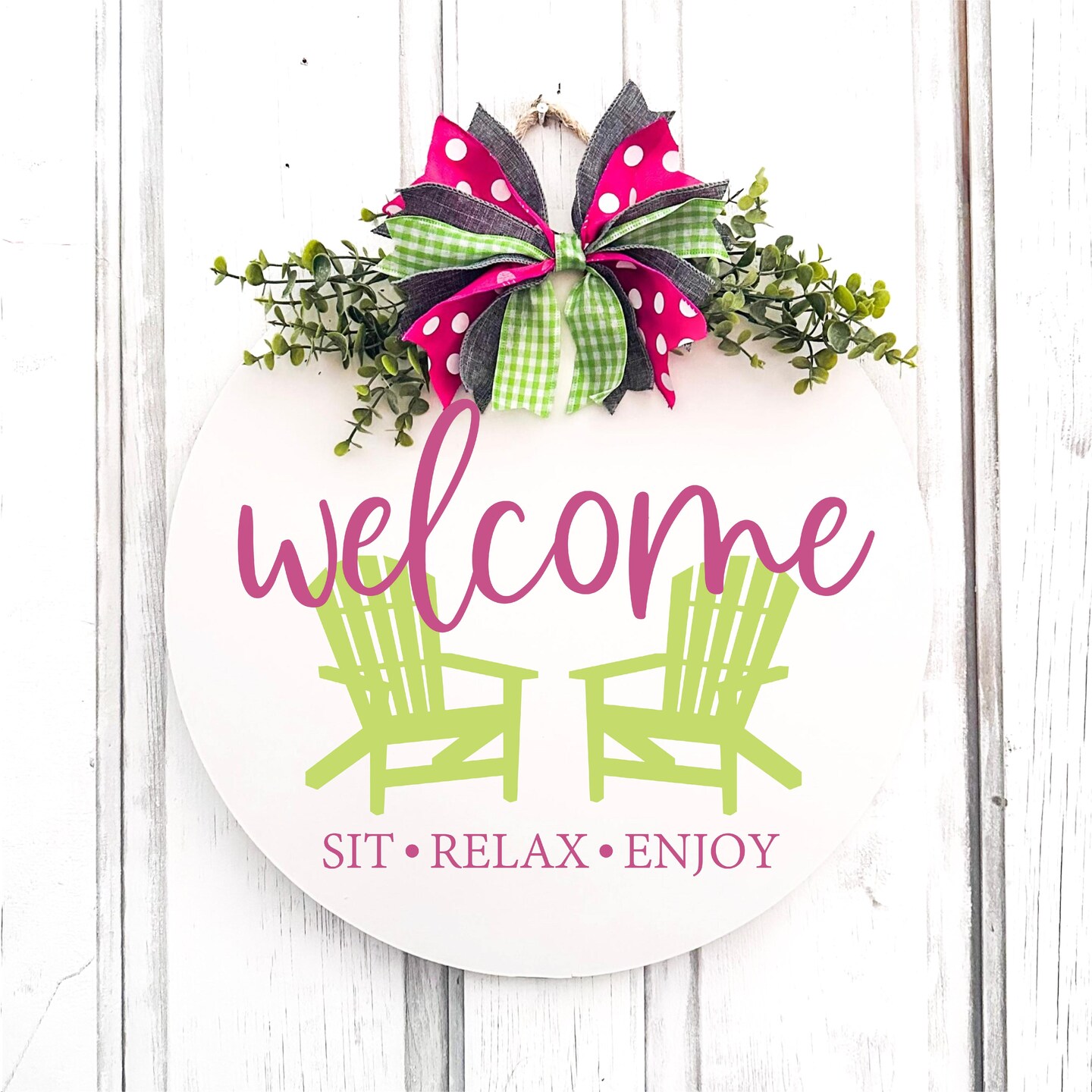 18" Round Door Hanger Sign - Welcome Sit Relax Enjoy, Summer ...