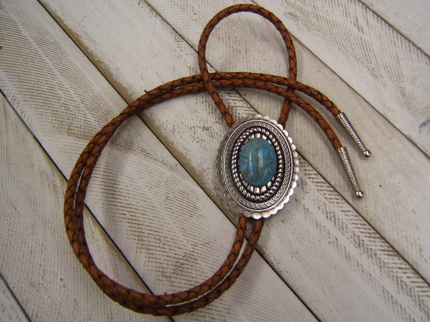 Quality Silver Bolo Tie w Turquoise Men Women Bolo Tie Wedding Bolo Tie ...