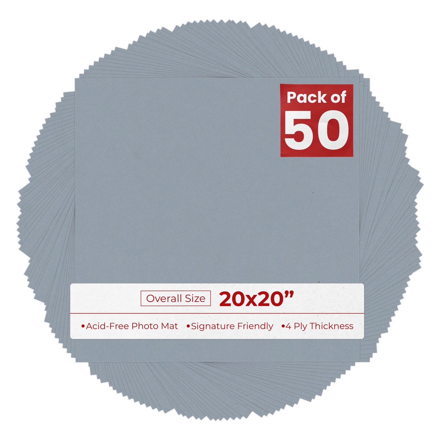Mid Grey 20x20 Uncut Mat Board - Blank Sheets, No Opening, Color: Grey ...