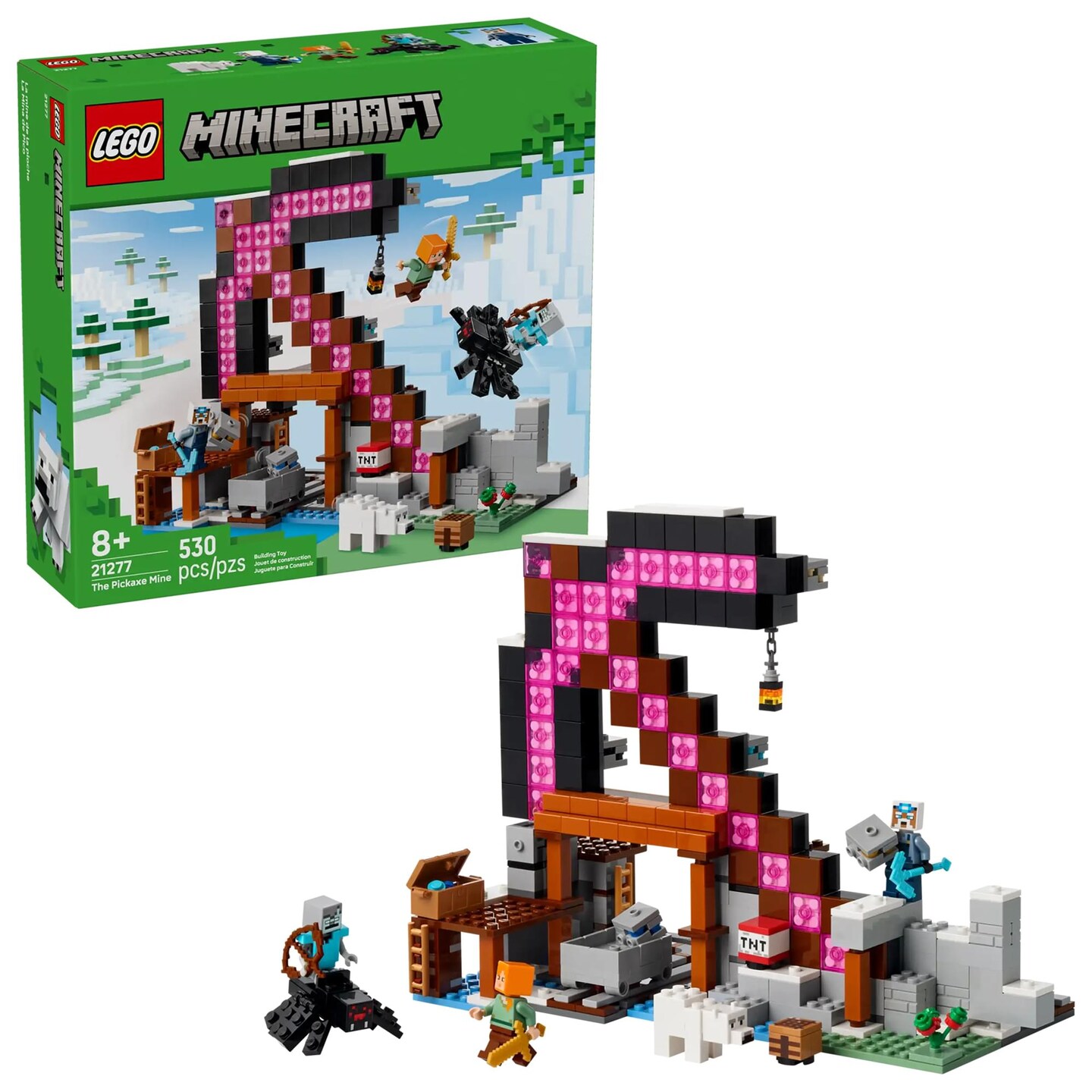 Minecraft LEGO 21277 The Pickaxe Mine 530-Piece Building Set, Color ...