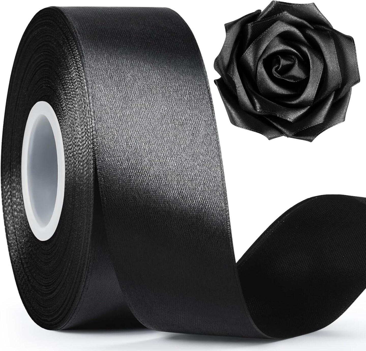 1-1/2 Inch Wide Black Satin Ribbon, 50 Yards Solid Polyester Fabric ...