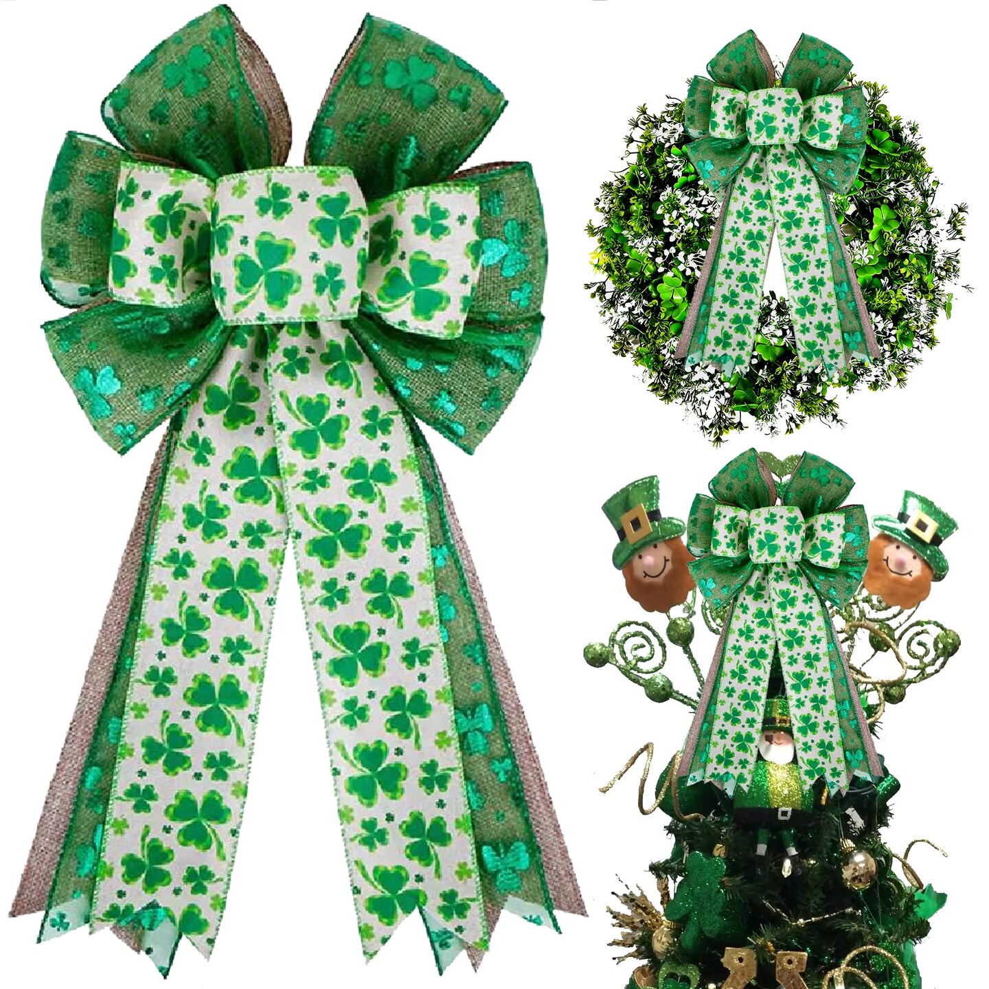 St Patricks Day Bow for Wreath Decorations,St Patricks Day Tree Topper ...