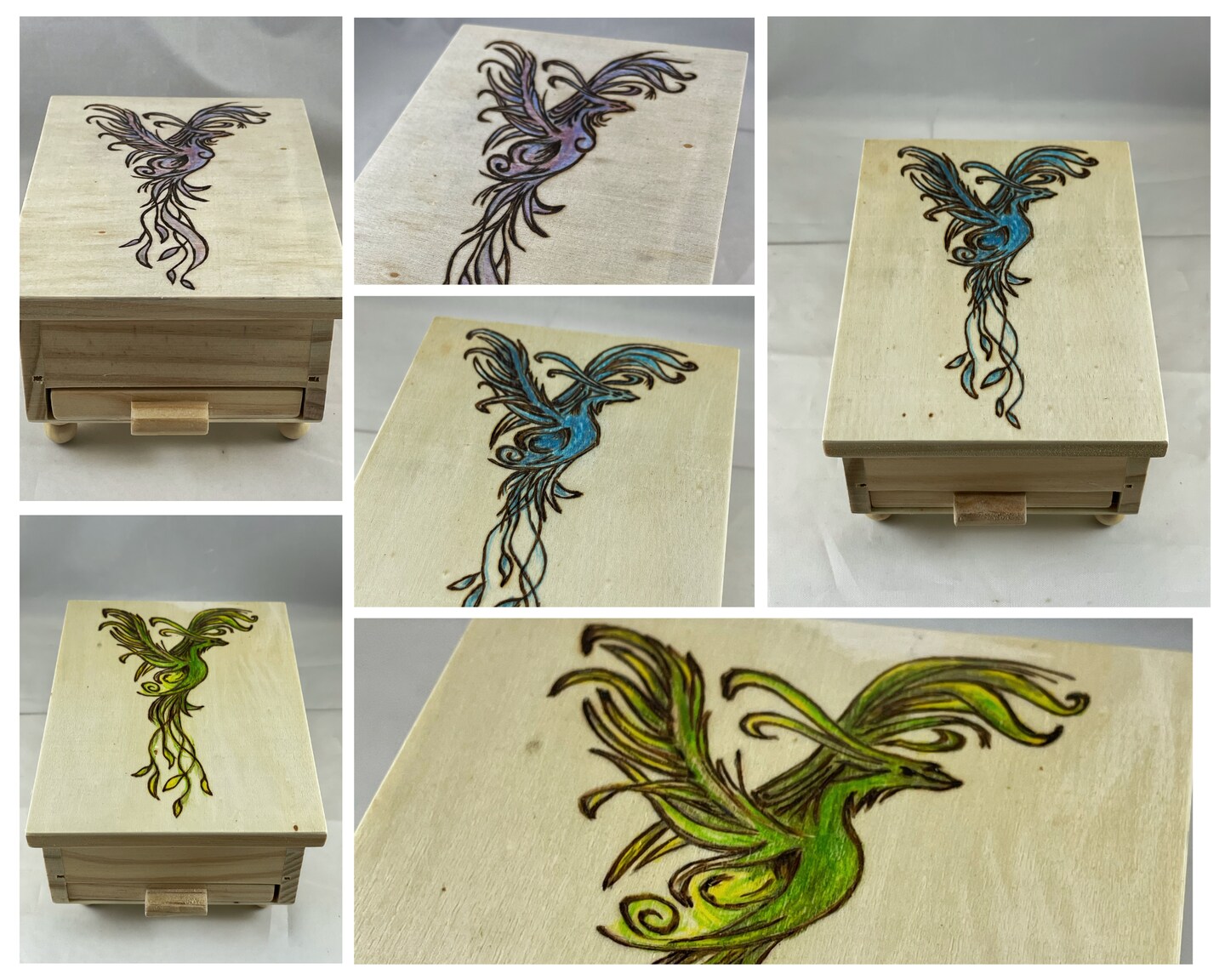 Phoenix Rising Wood Burned Jewelry Box, Pyrography Wood Burning Art ...