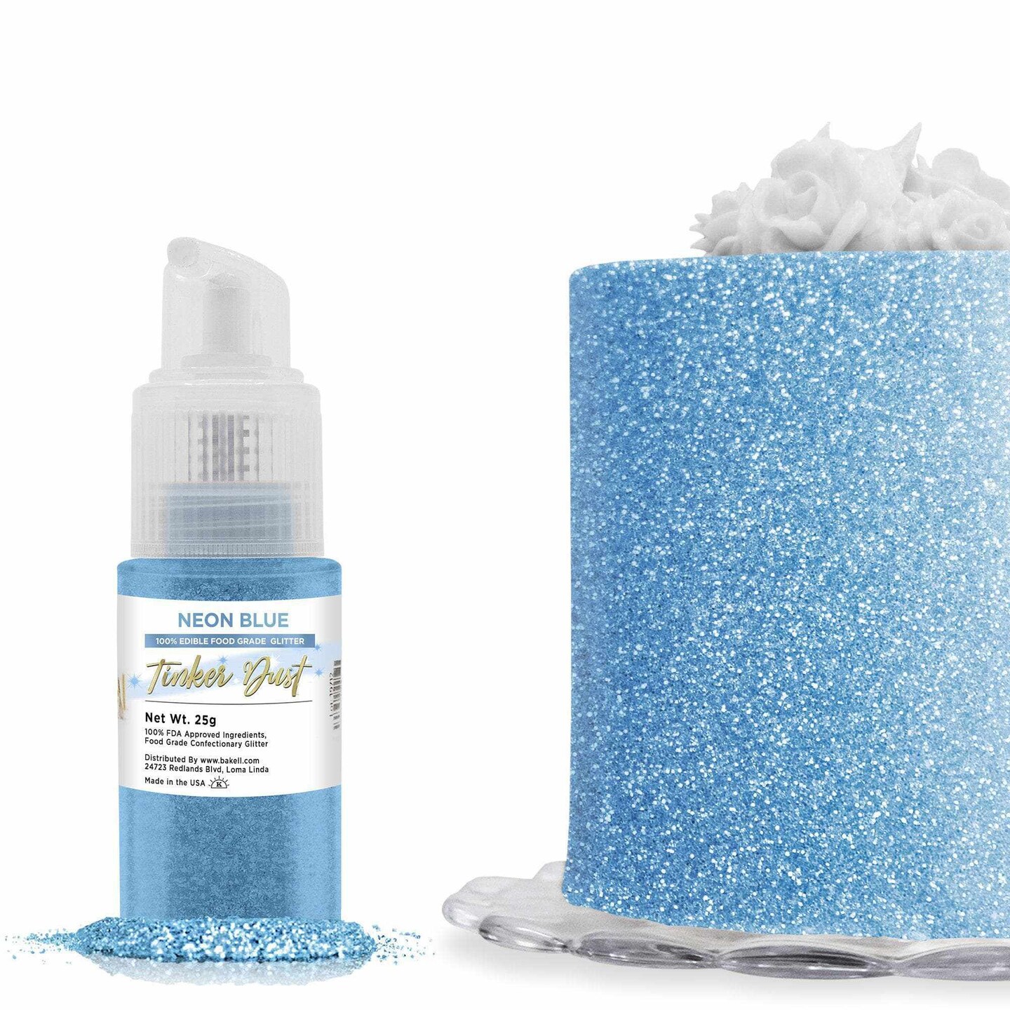 Bakell - Neon Blue Tinker Dust Edible Glitter (25g, 1x Spray Pump) for ...