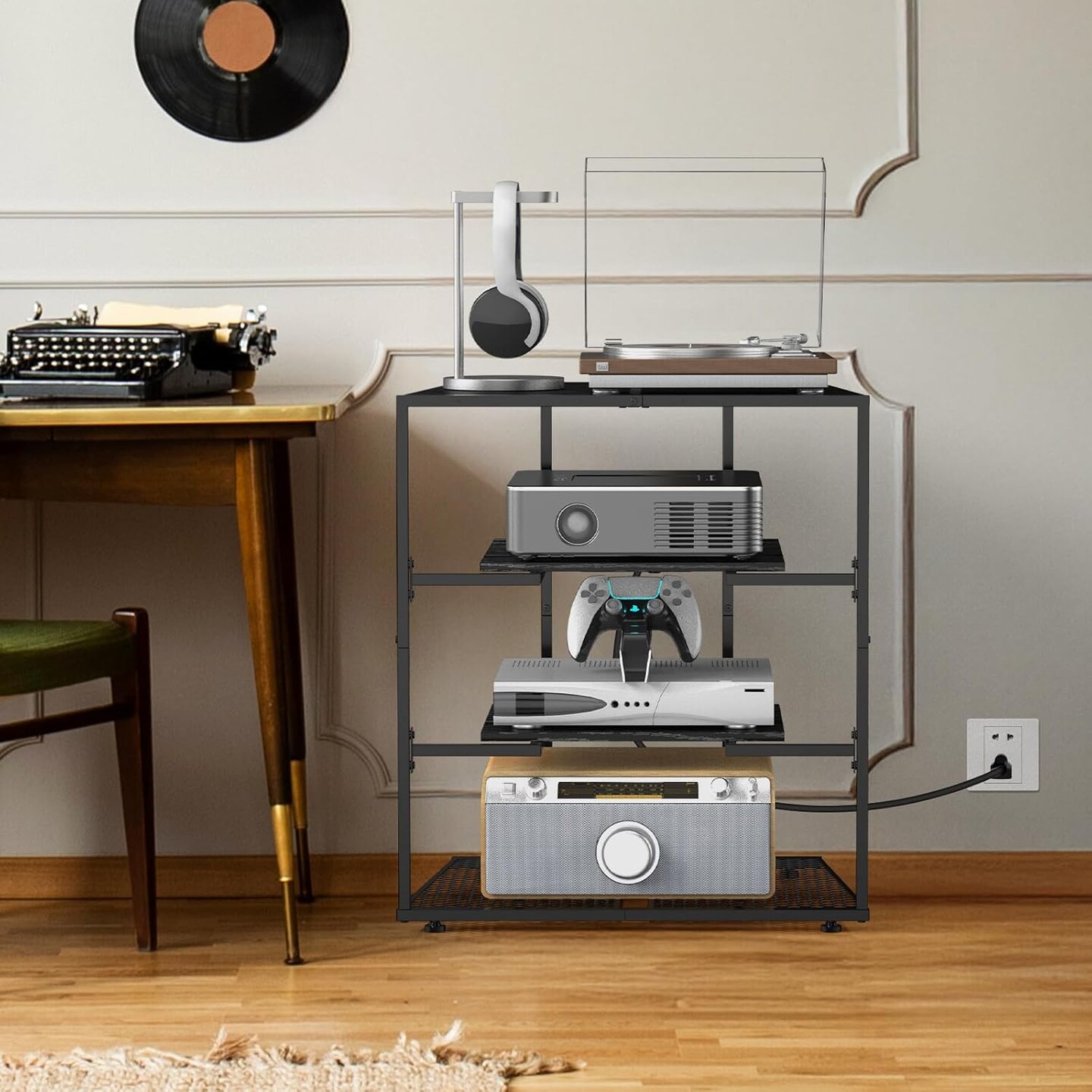 4-Tier Corner AV Media Stand with Charging Station - Black ...