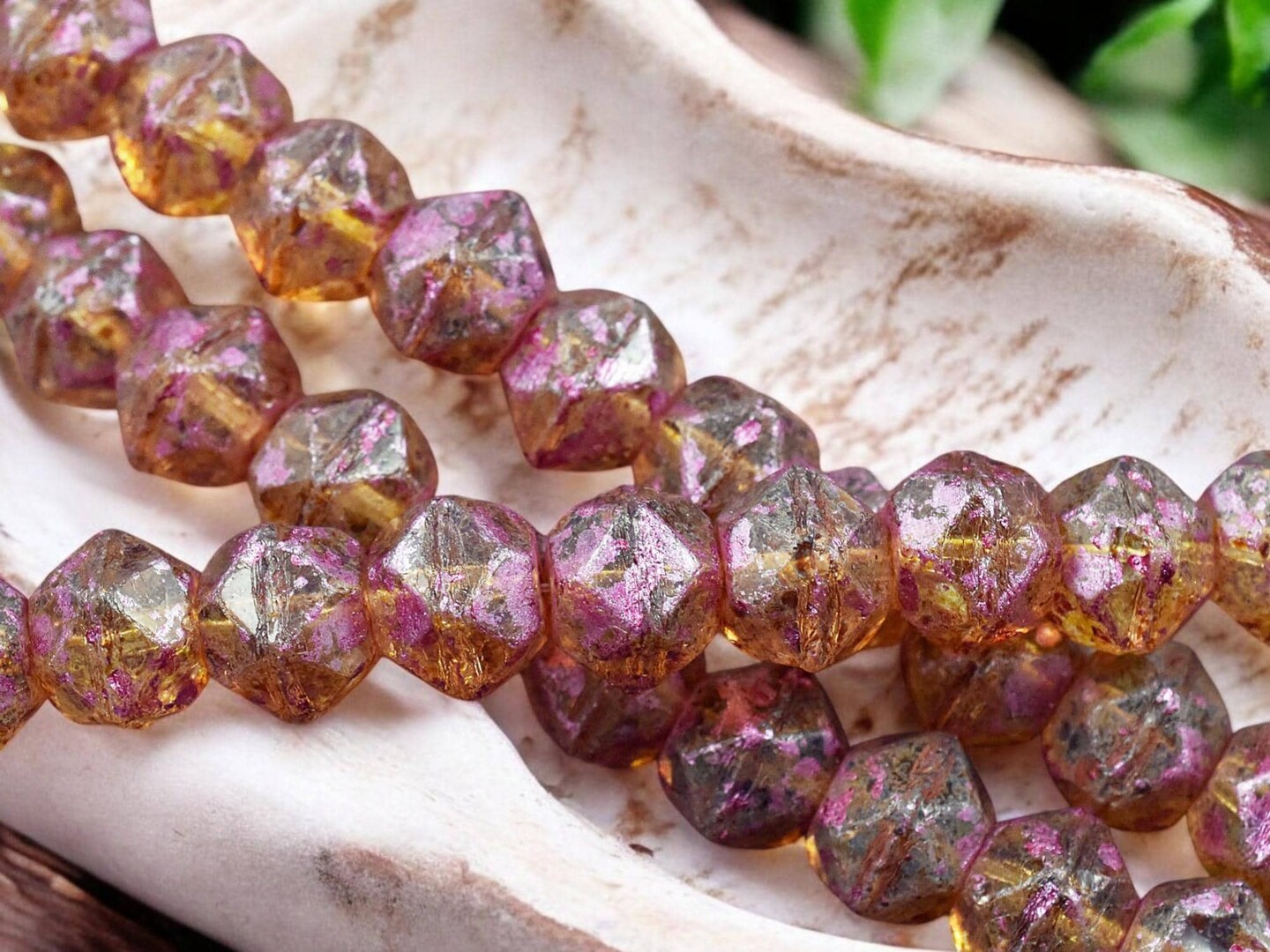 *10* 10mm Pink Washed Crystal Topaz Picasso Antique Cut Round Beads ...