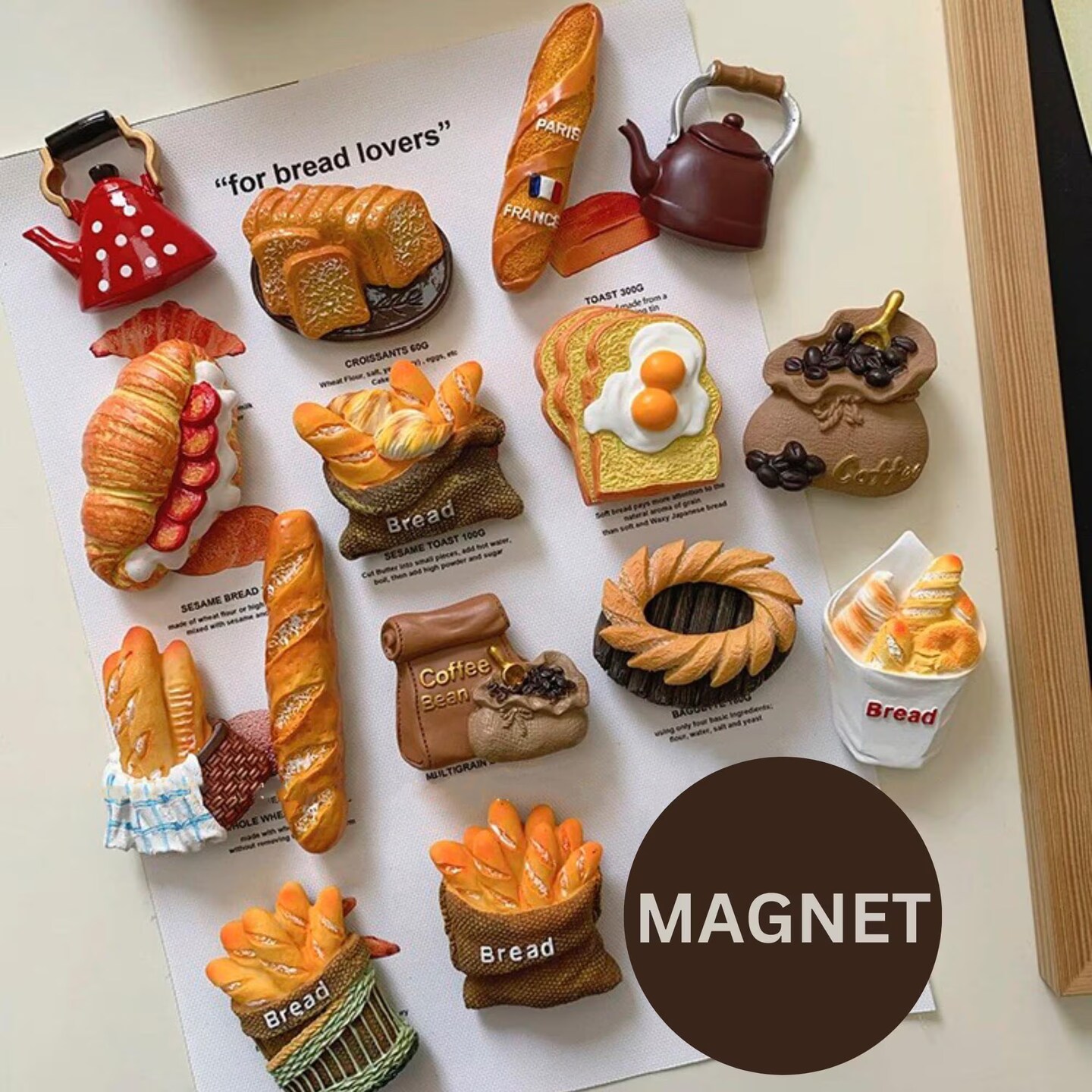 Bread Bakery Fridge Magnet Set, Realistic Miniature Food, Kitchen Decor ...