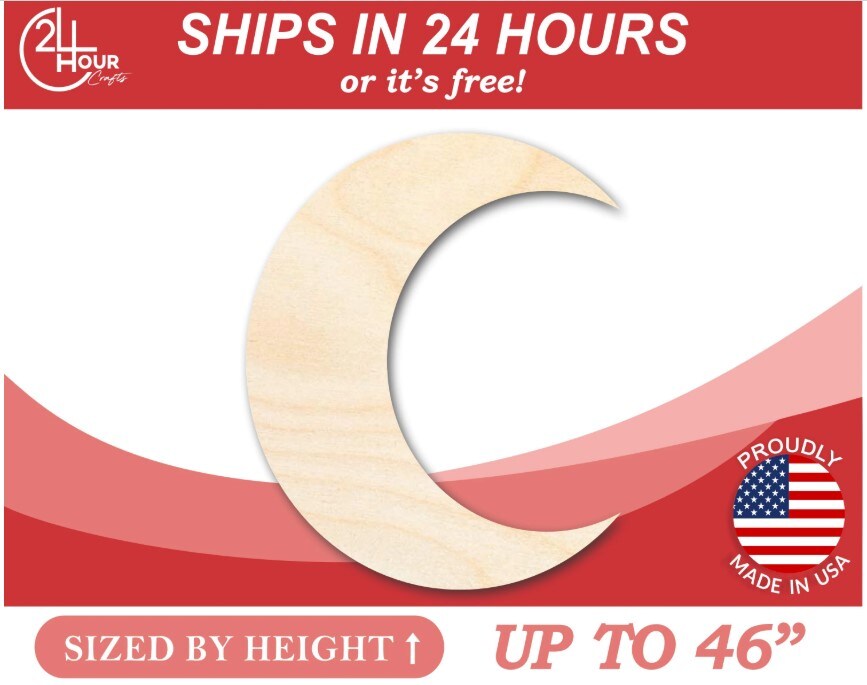 Unfinished Wooden Crescent Moon Shape - Night Sky - Craft - from 1" up ...