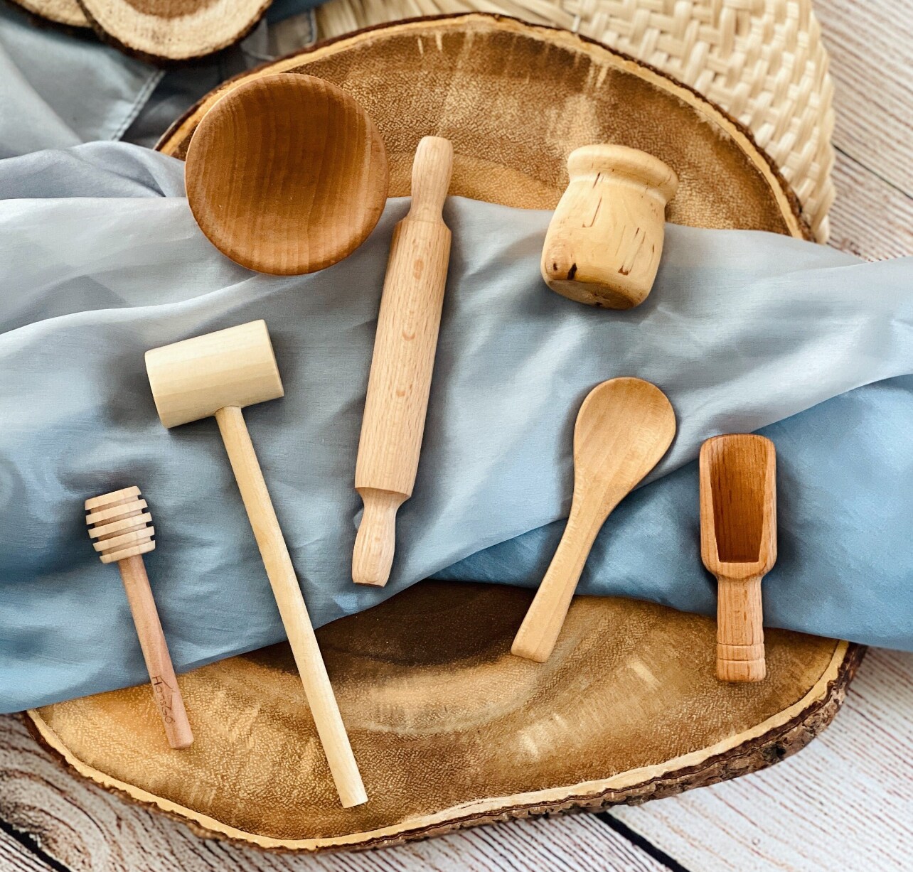 7-pc Sensory Bin Tool Set, Rolling Pin, Wooden Spoons, Activity Table ...