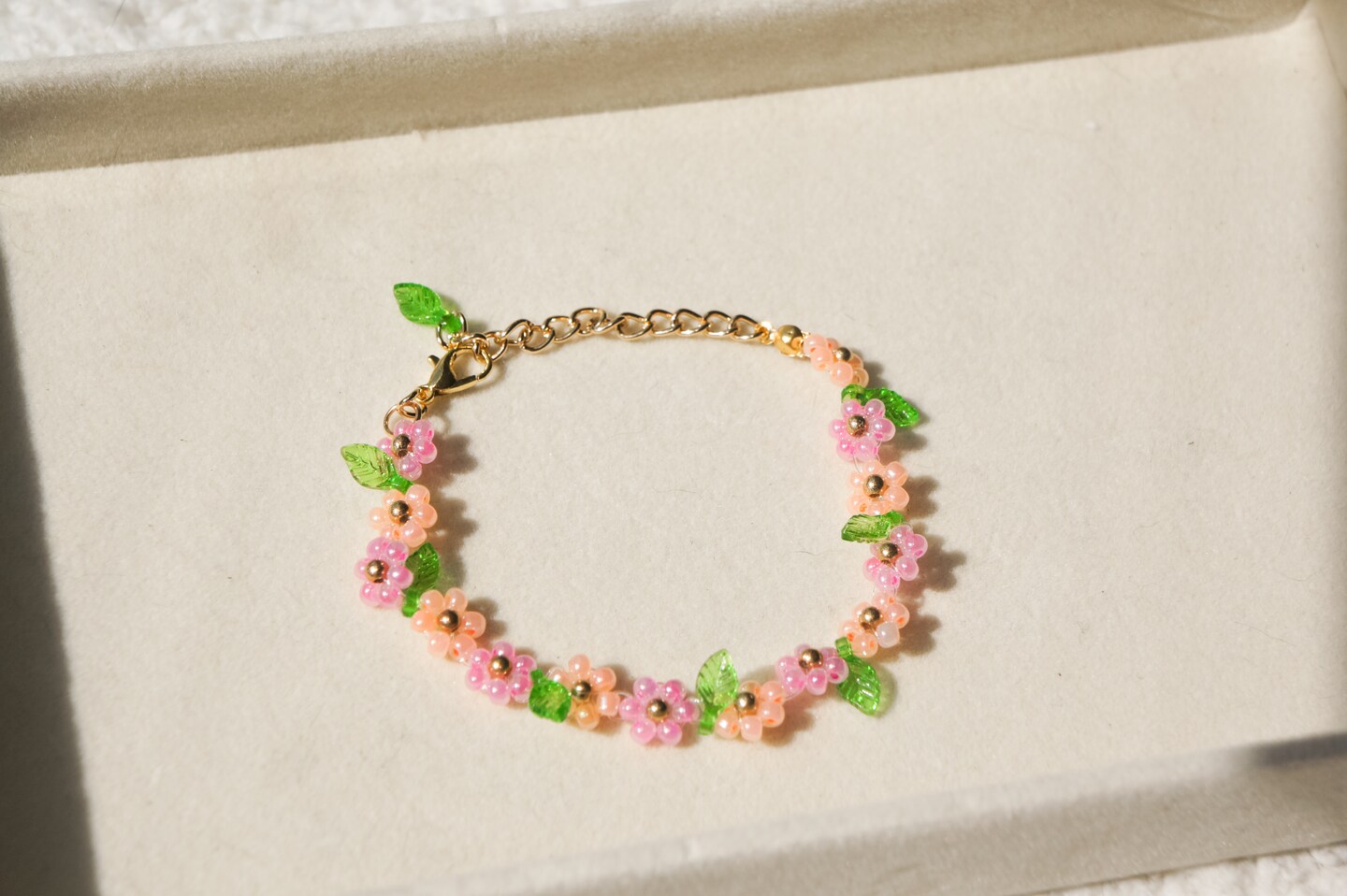 Summer Flower Beaded Bracelet, Orange Pink Flower Bracelet, Cottagecore ...