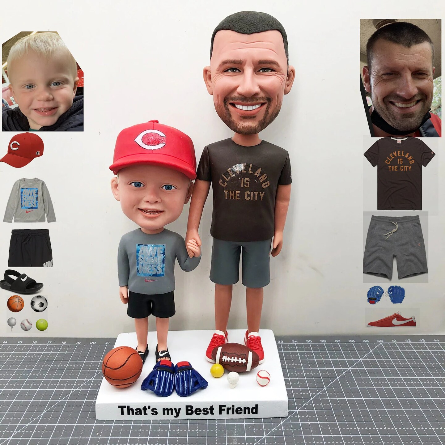Custom Clay Bobbleheads Father And Son, Personalized Double Polymer ...