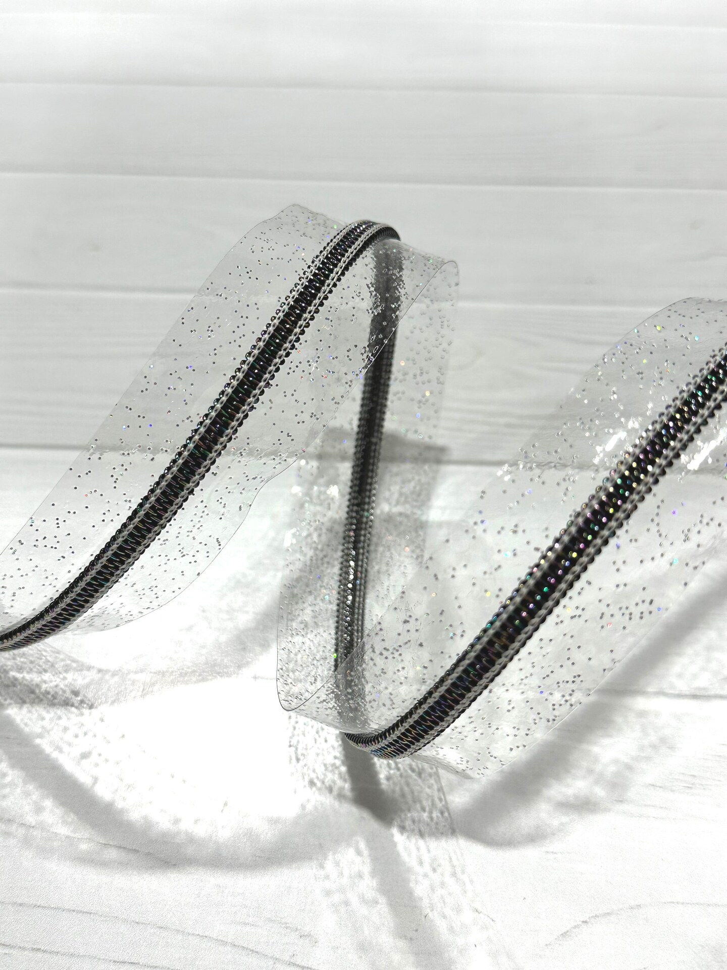 Clear holographic sparkle vinyl zipper tape with Iridescent teeth ...
