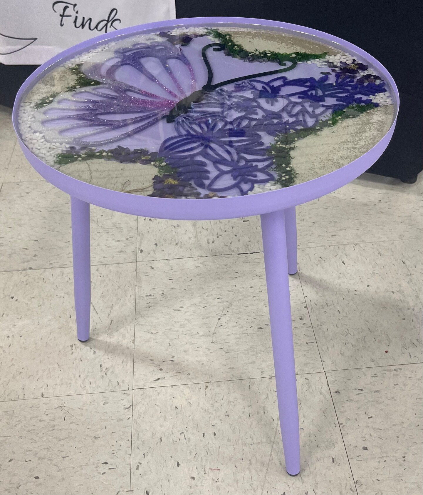 Butterfly Resin Table with Crystals- Round End Table Butterfly Resin Table with Crystals- Round End Table