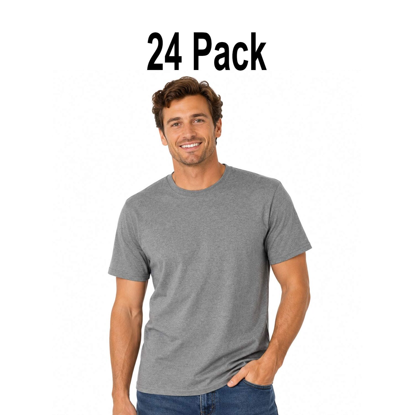 Hanes 24 Pack : Authentic T-Shirt For Mens, Color: Oxford grey, Size: M ...