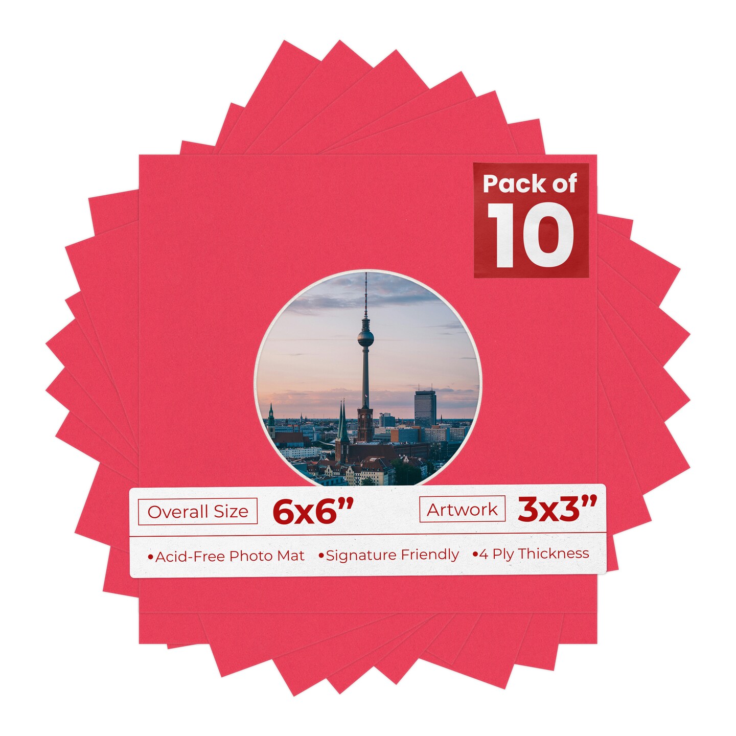 Cardinal Red Mat Board for 6x6 Frames - Circle Opening for 3x3 Photos ...