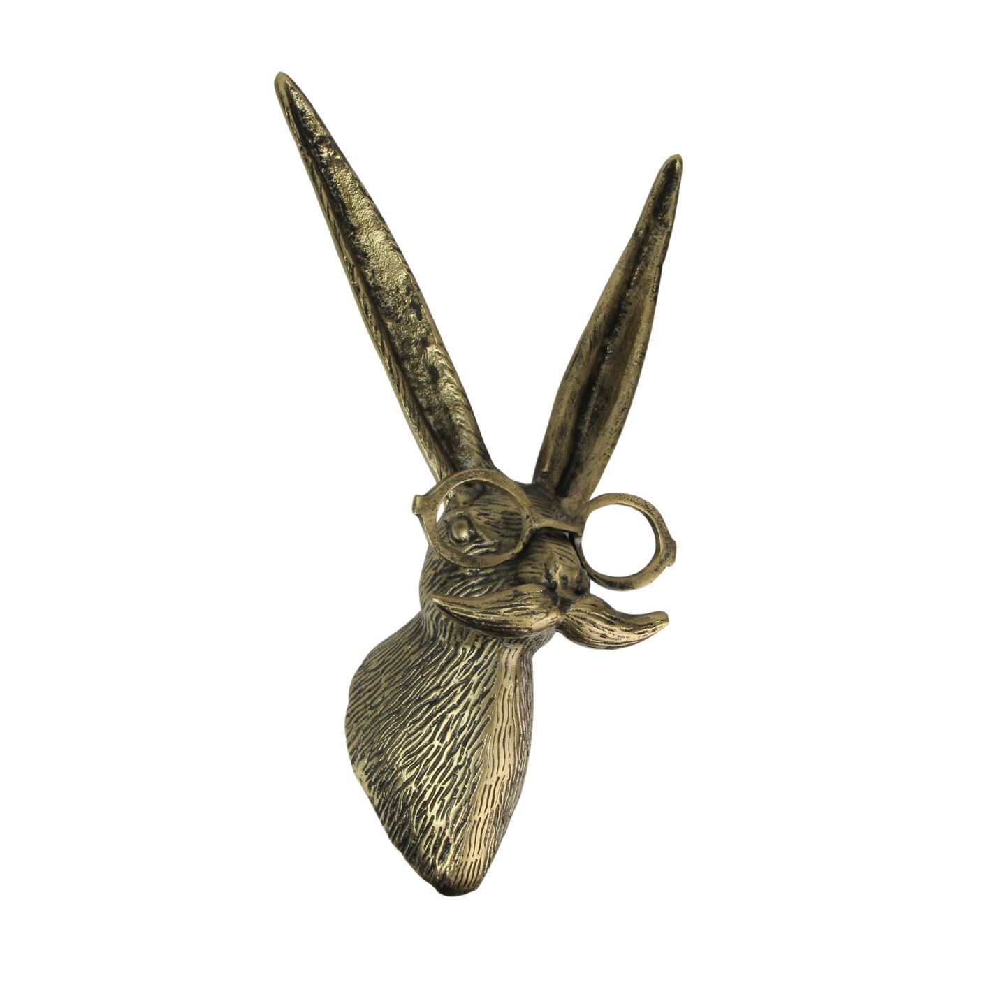 Gold Finish Hare Head Wall Hanging with Round Glasses & Handlebar ...