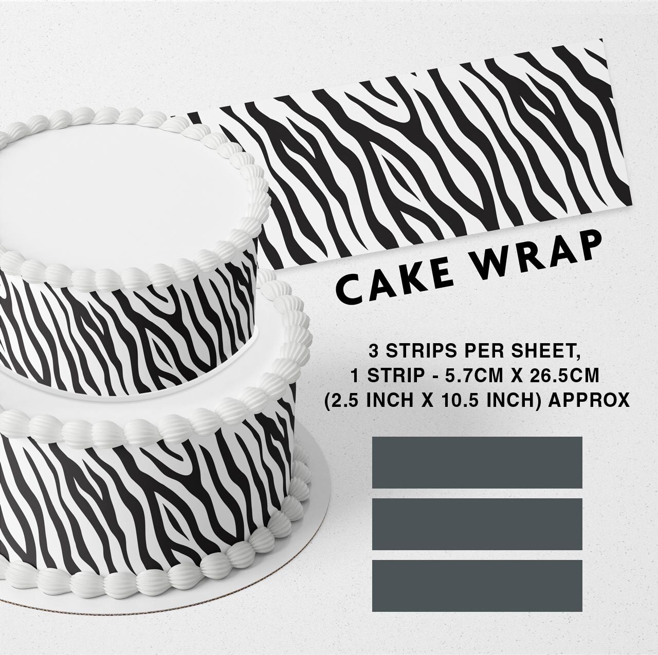 Zebra Strips Edible Icing Printed Cake Wrap Strips Topper Ribbon Border ...