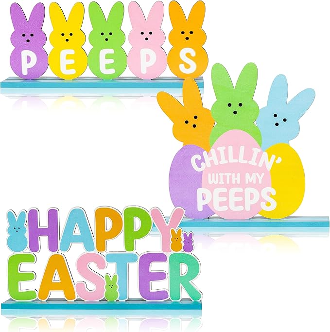 Easter Bunny Table Decorations - 3Pcs Spring Peeps Happy Easter Chillin ...